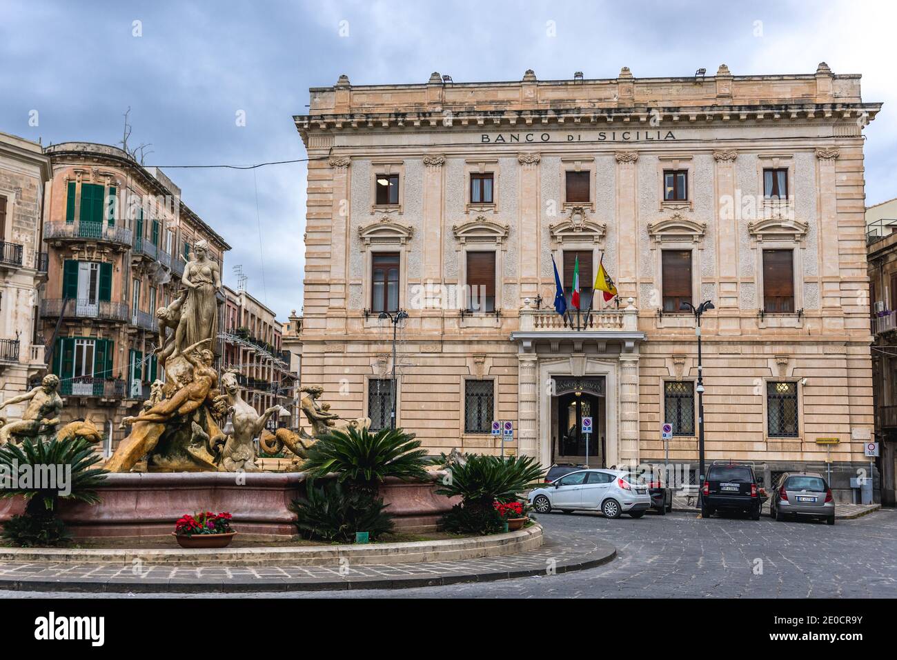 Artemis Fountain (also called Diana Fountain) and Banco di Sicilia on ...