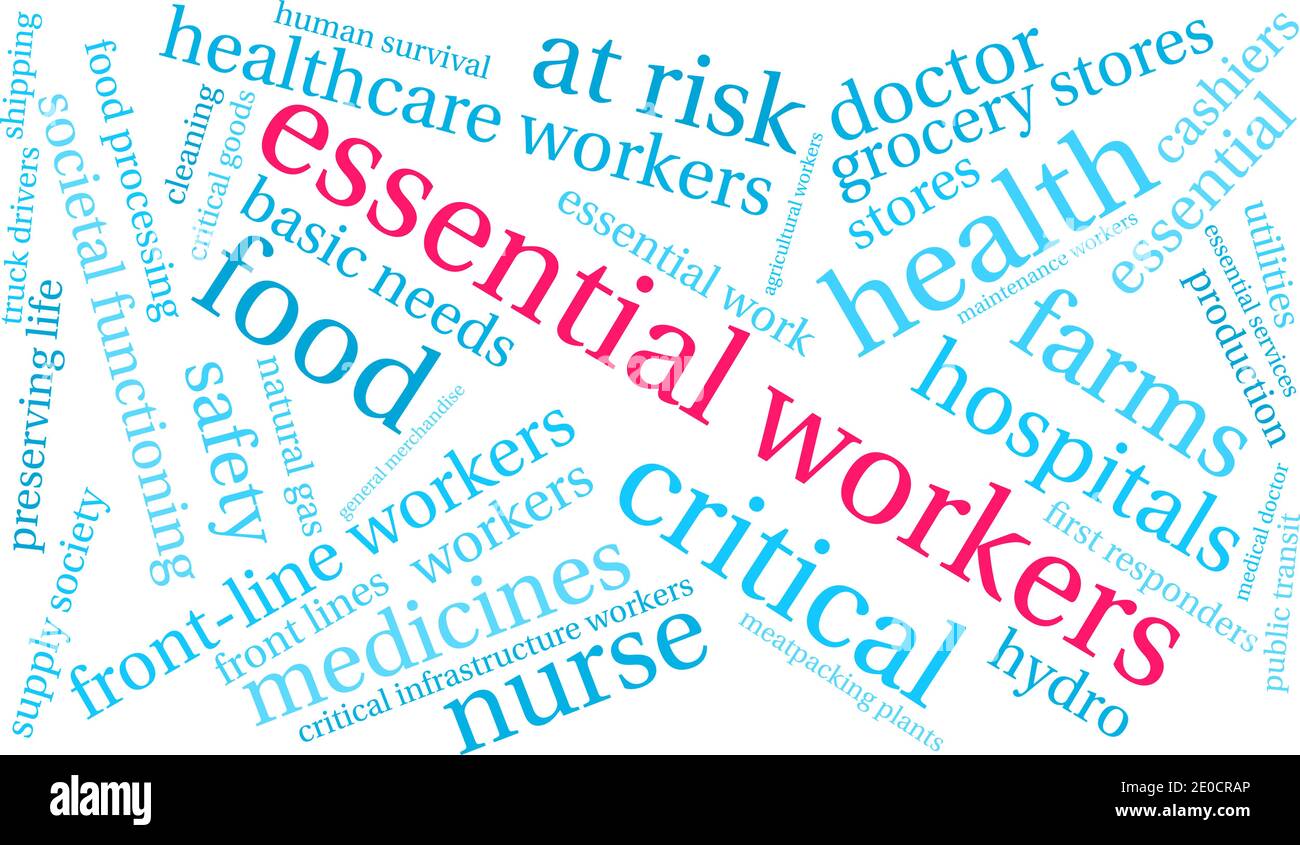Essential Workers word cloud on a white background Stock Vector Image ...