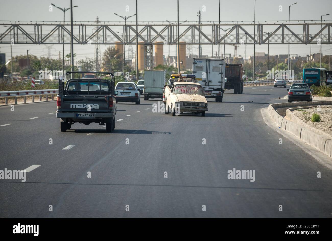 Traffic on one of the highways in Tehran city, capital of Iran and ...
