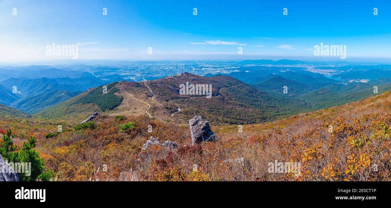 Aerial view of Gwangju from Mudeungsan national park, Republic of Korea ...