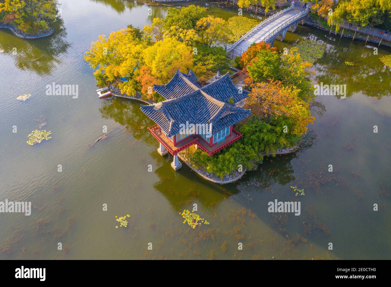 Aerial view of a pavilion at Duryu park in Daegu, Republik of Korea ...