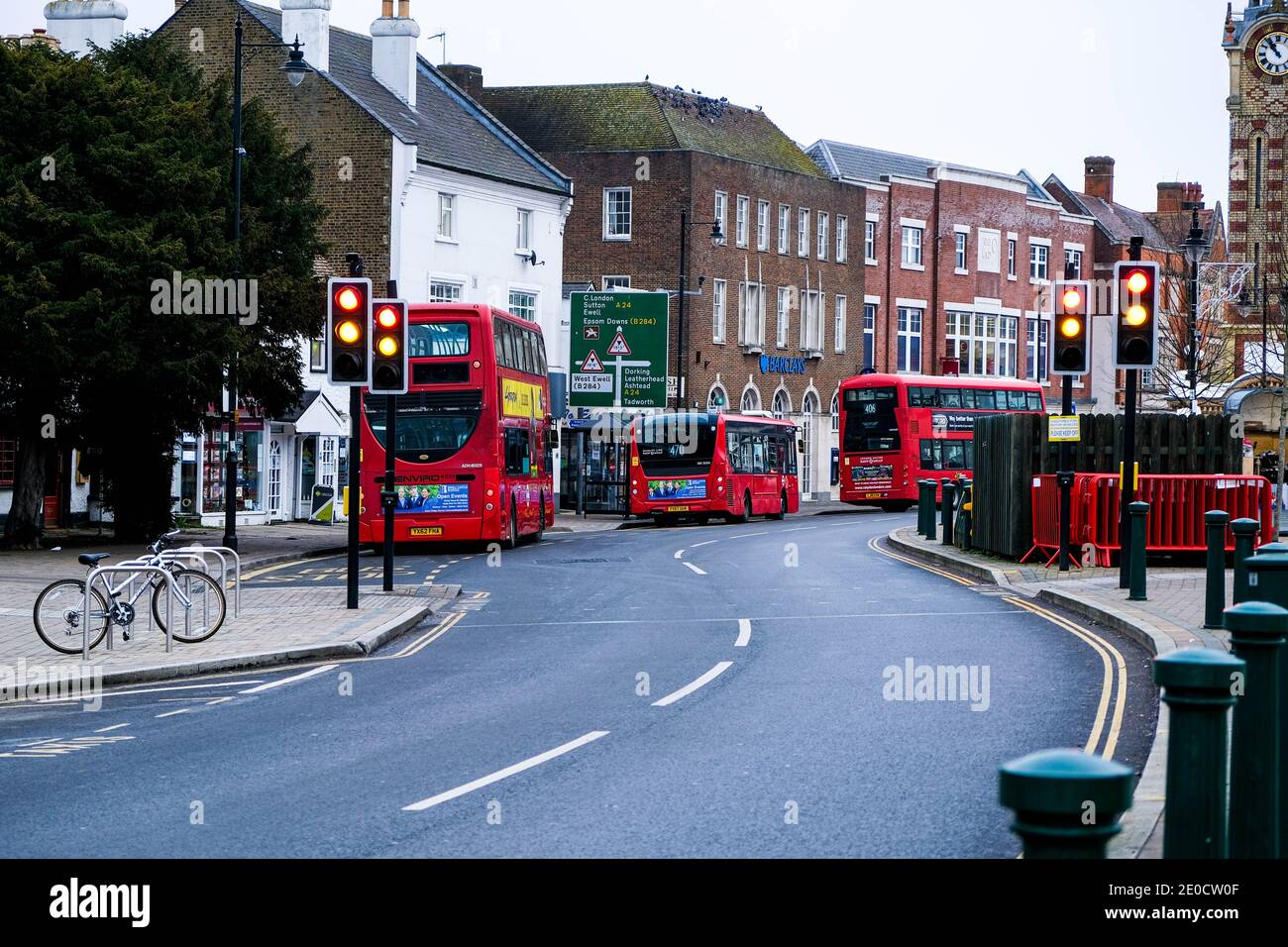 London UK, December 31 2020, Line Of Red London Single And Double Deck ...