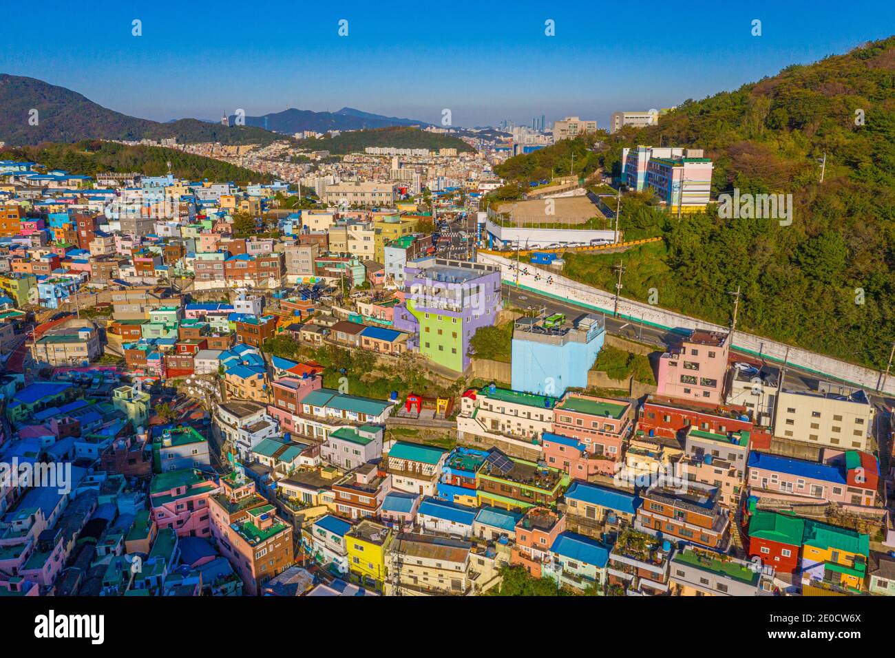Aerial view of Gamcheon cultural village in Busan, Republic of Korea ...