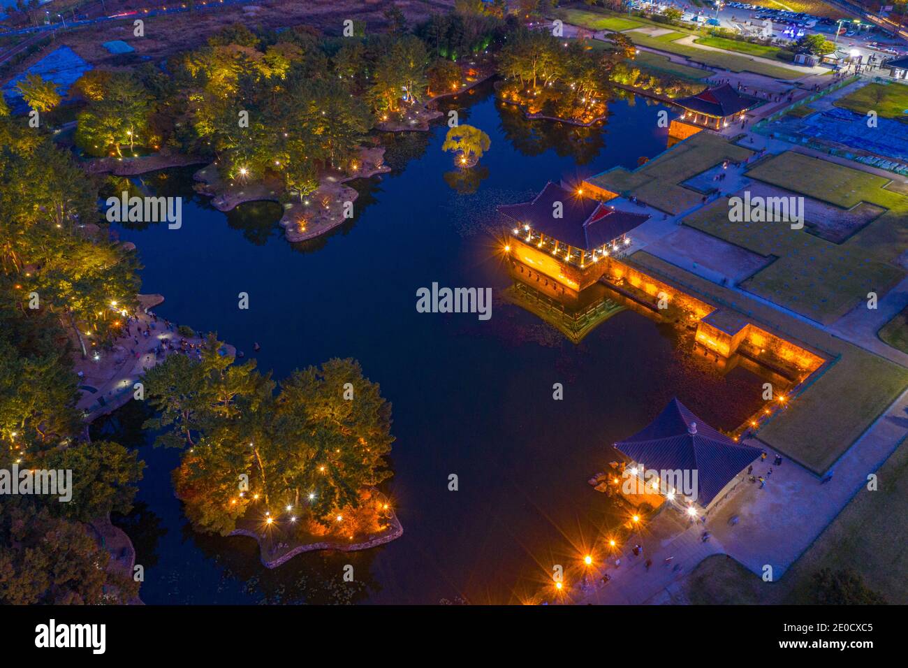 Sunset aerial view of Anapji pond in Gyeongju, Republic of Korea Stock ...