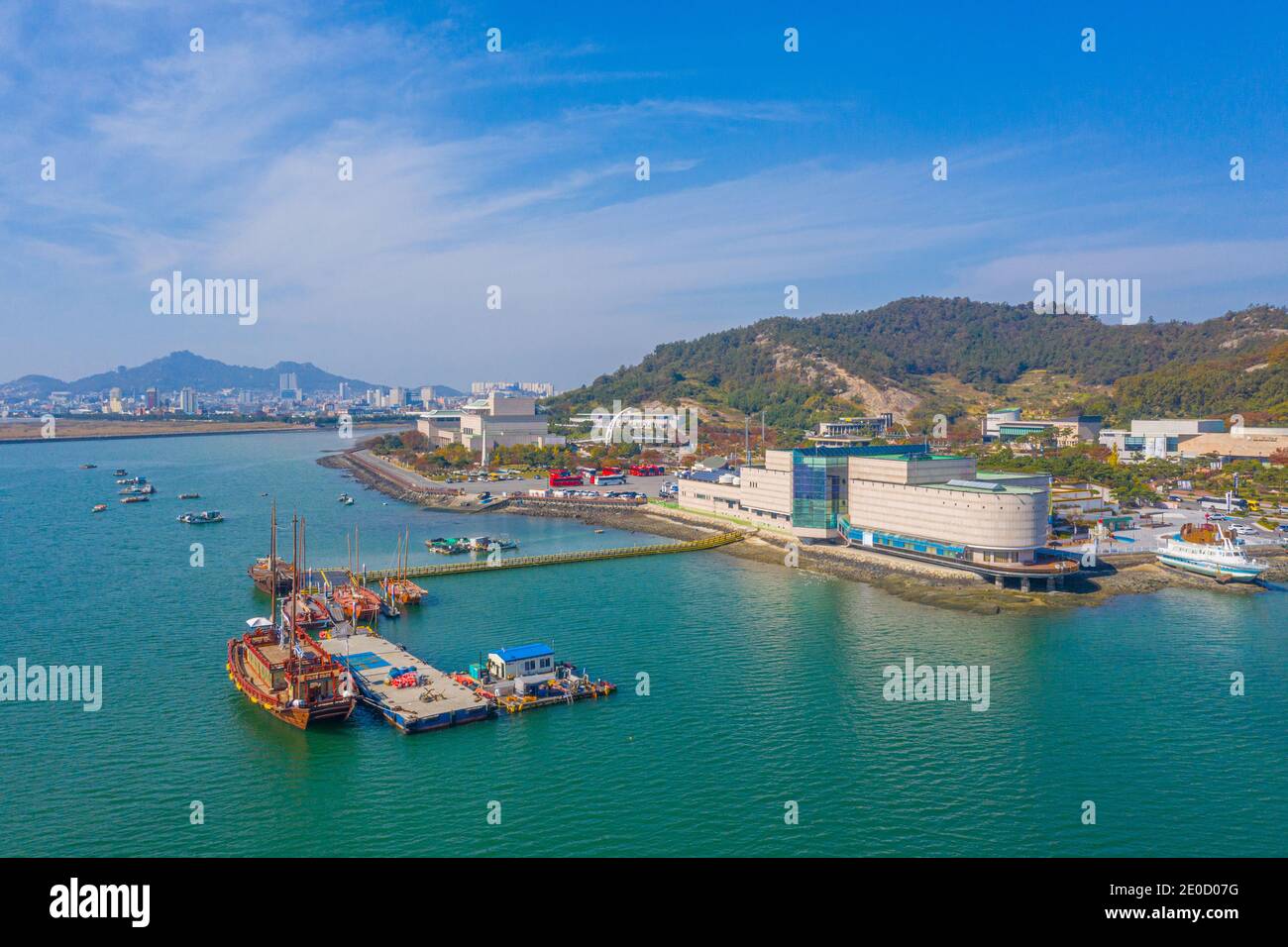 Aerial view of National Maritime museum in Mokpo, Republic of Korea ...