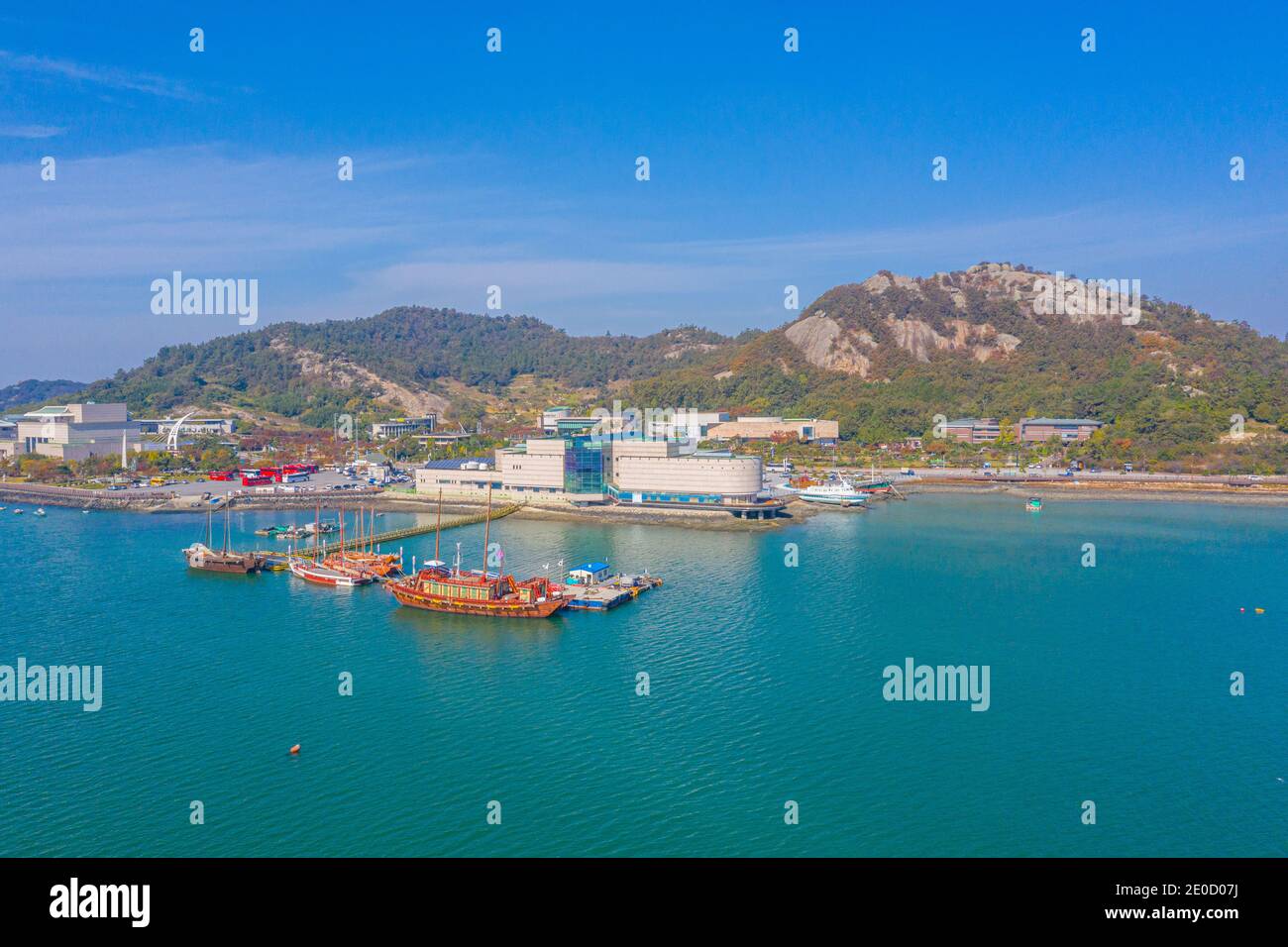 Aerial view of National Maritime museum in Mokpo, Republic of Korea ...