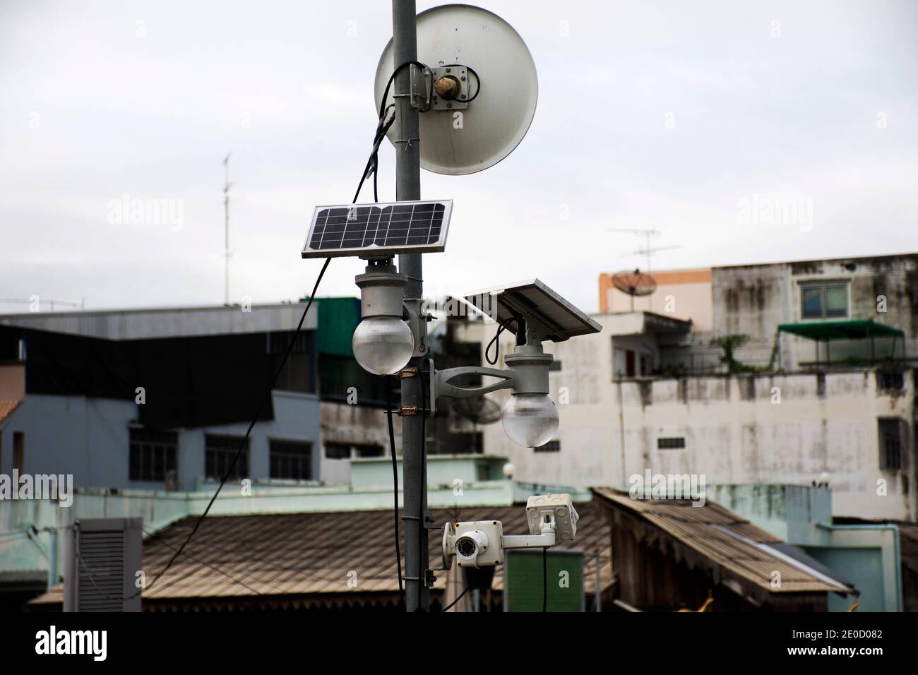 Street pole lamp with solar cell panel and closed circuit television or ...