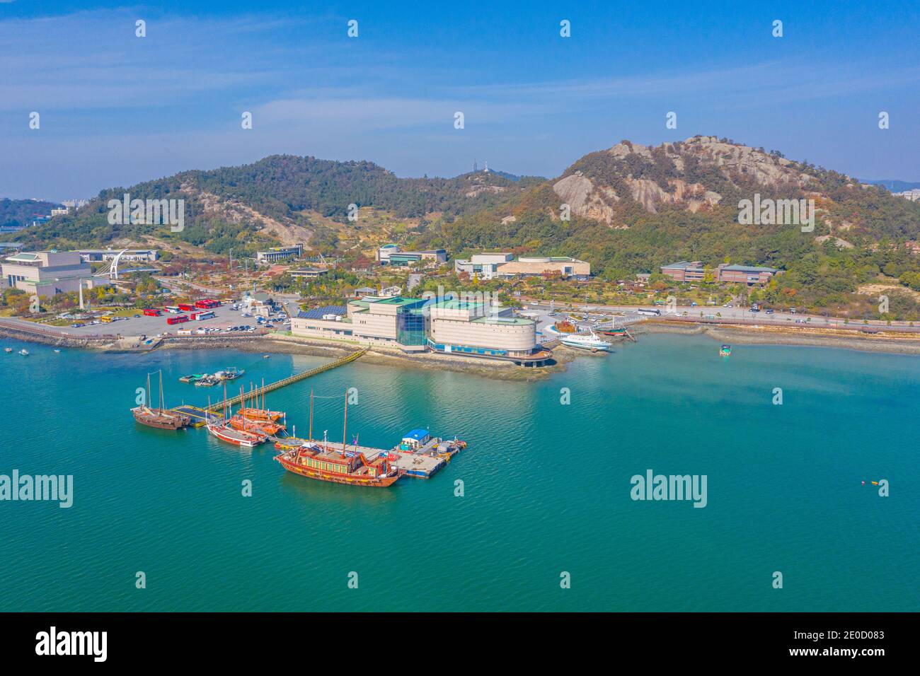 Aerial view of National Maritime museum in Mokpo, Republic of Korea ...