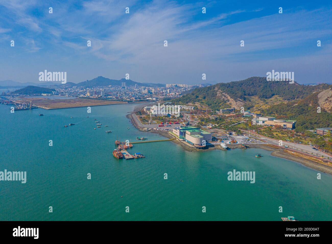 Aerial view of National Maritime museum in Mokpo, Republic of Korea ...