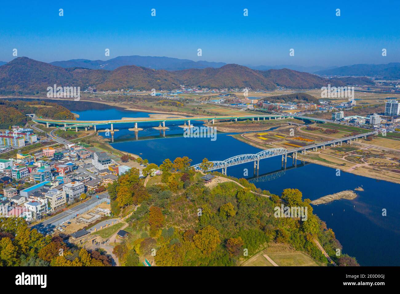 Aerial view of Gongju behind river Geum river, Republic of Korea Stock ...
