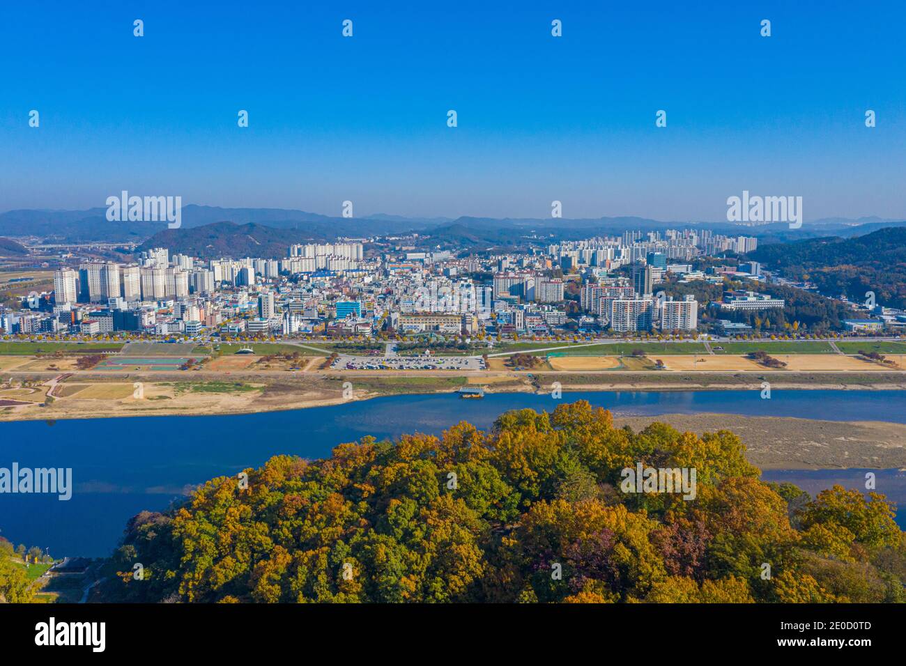 Aerial view of Gongju behind river Geum river, Republic of Korea Stock ...