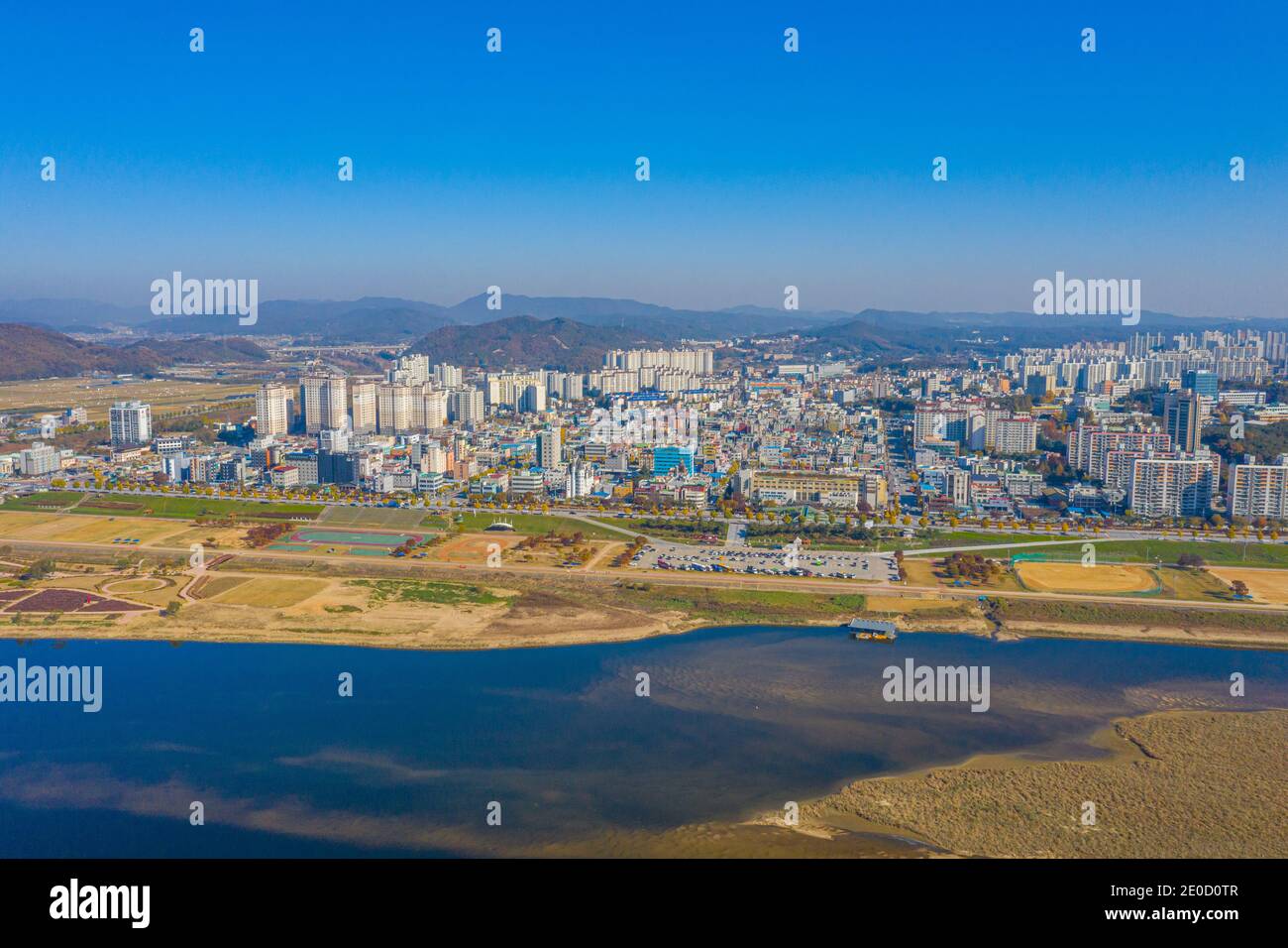 Aerial view of Gongju behind river Geum river, Republic of Korea Stock ...