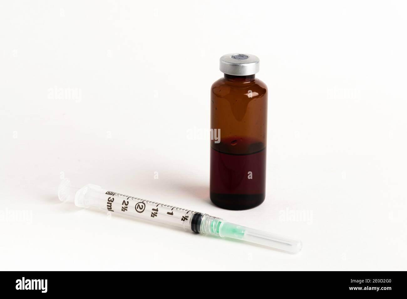 A close-up shot of a hygienic single-use plastic disposable medicine ...