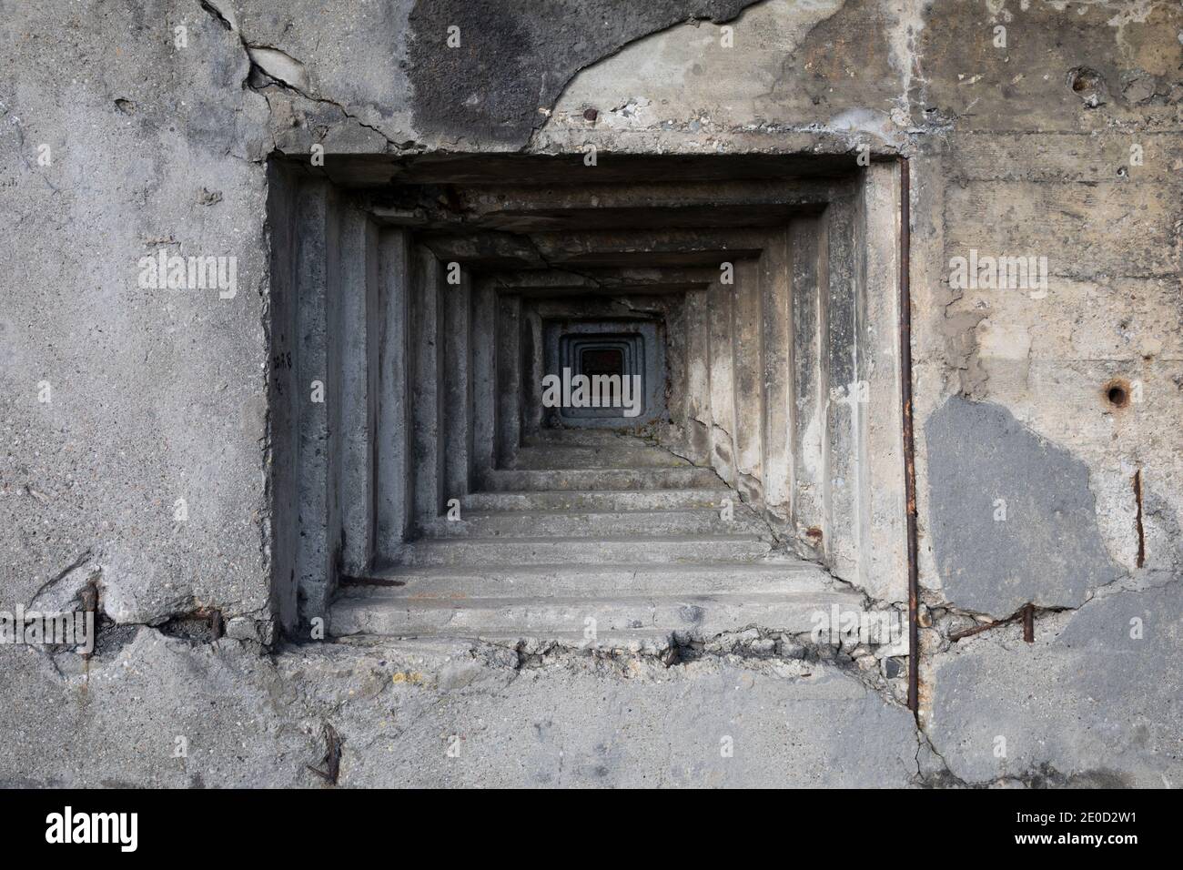 Detail of military bunker and pillbox - steppen embrasure and hole for ...