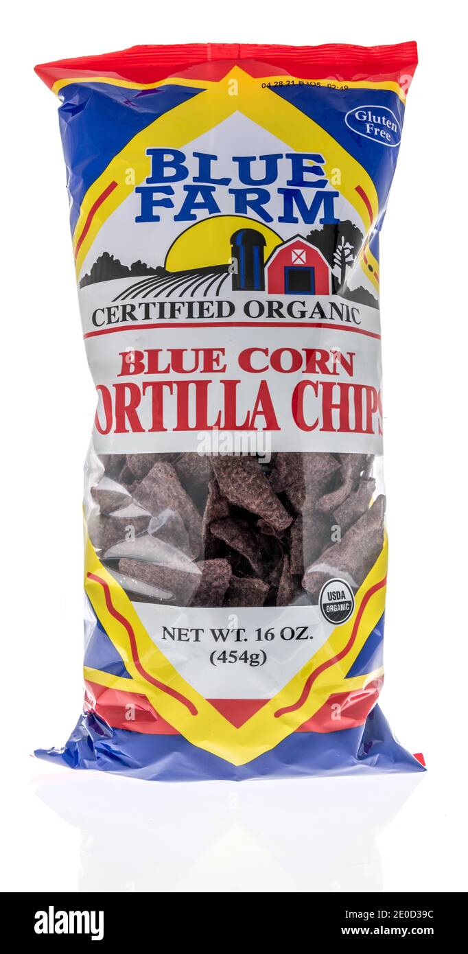 Winneconne, WI -27 December 2020: A bag of Blue farm tortilla chips on ...