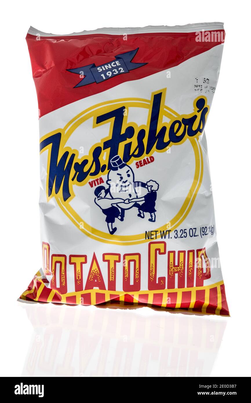 Winneconne, WI -27 December 2020: A bag of Mrs Fishers potato chips on ...