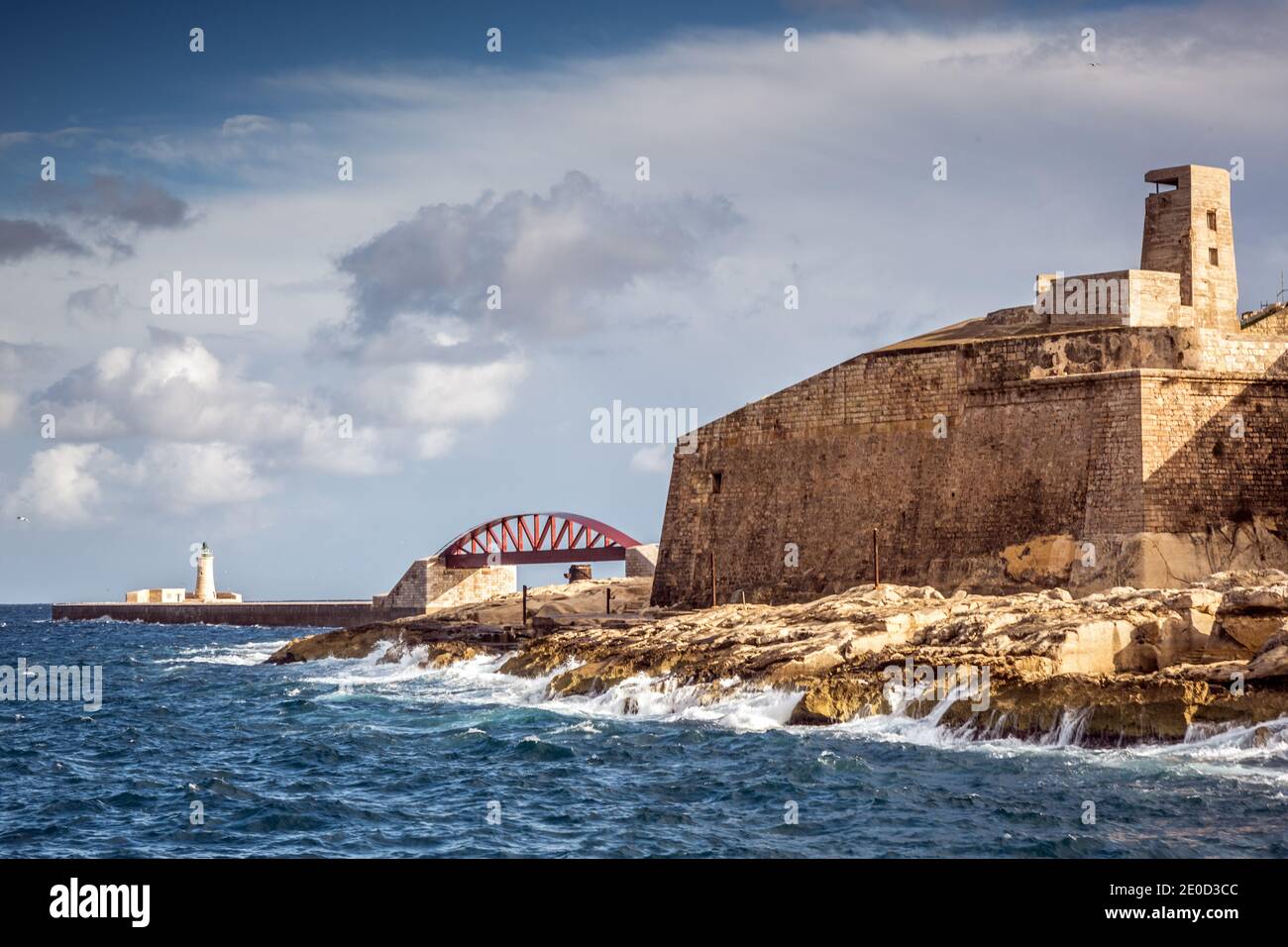 St Elmo Bridge and historic waterfront buildings on Grand Harbour ...