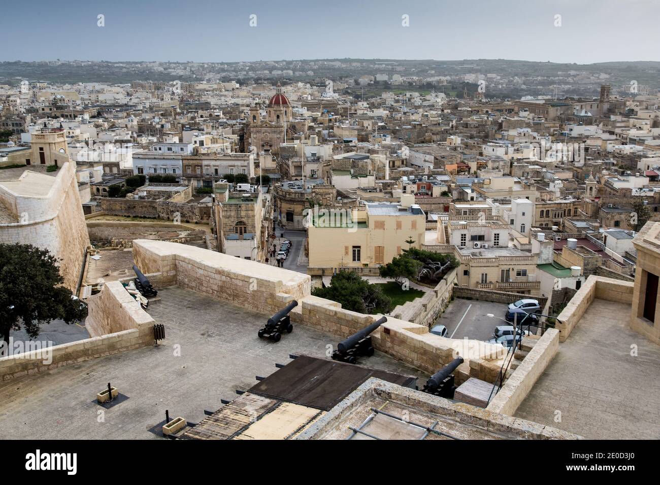 View over the city of Victoria or Rabat, the capital of Gozo Island, in ...