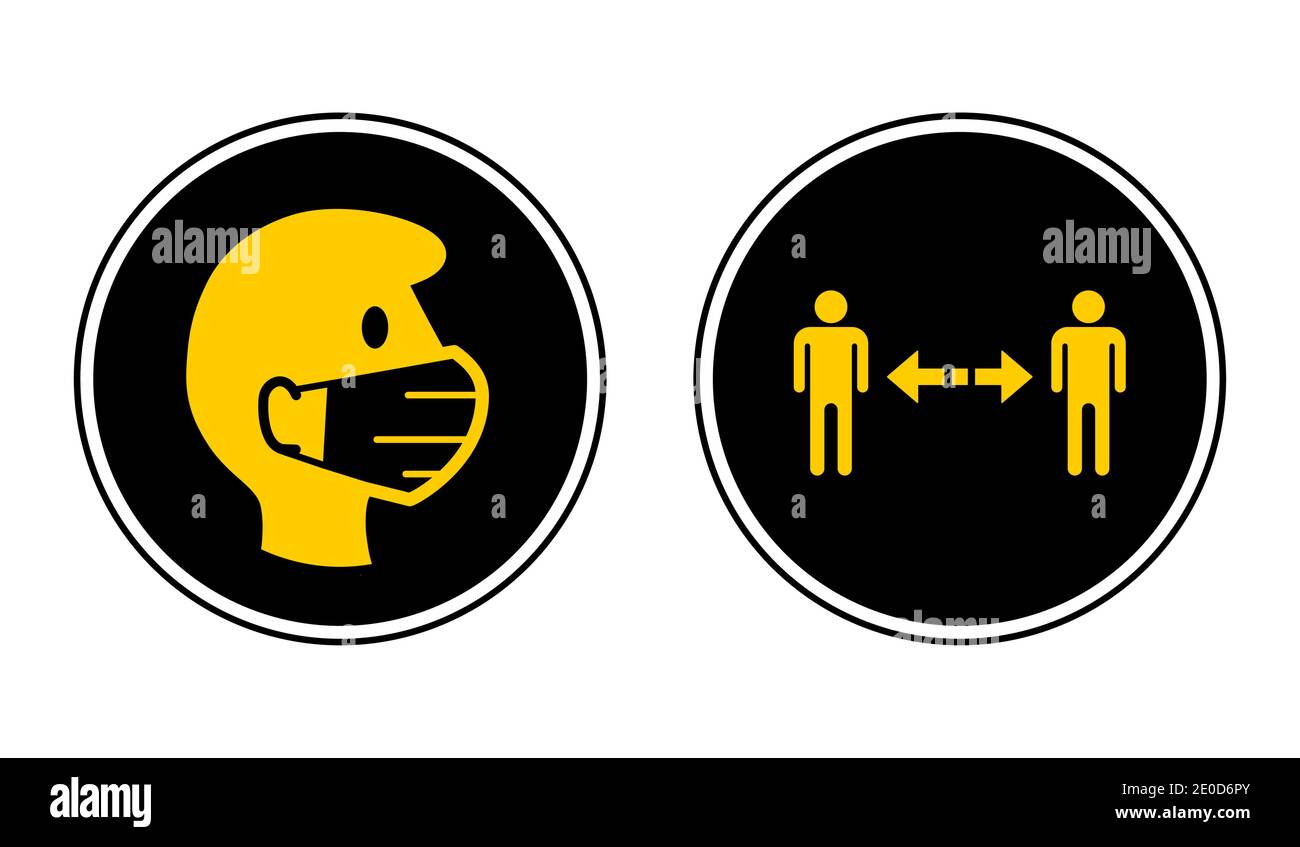 Wear a Face Mask and Keep Your Distance Round Warning or Instruction ...