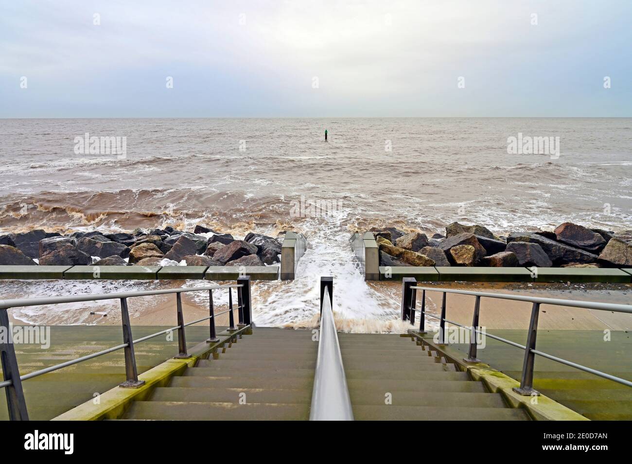 Steps leading down to lower walkway as water is channelled up from ...