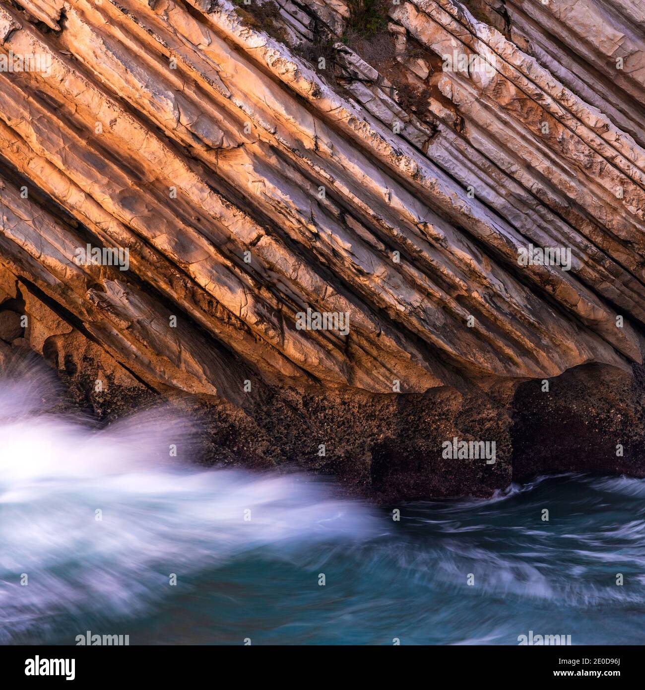 Beautiful schist cliff details in Baleal island with ocean waves ...