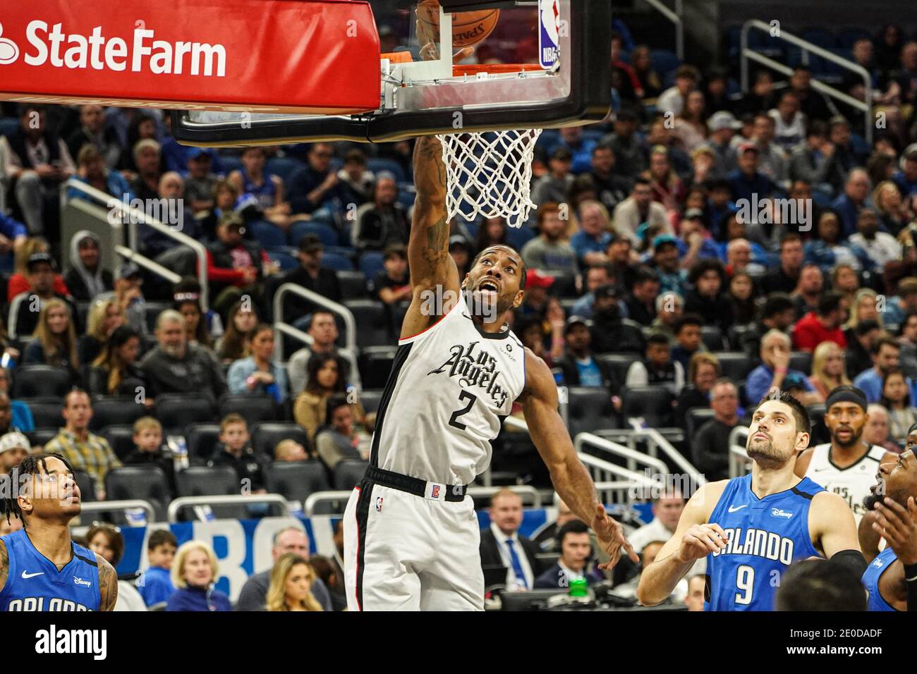 LA Clippers Kawhi Leonard #2 makes a dunk at the Amway Center in ...