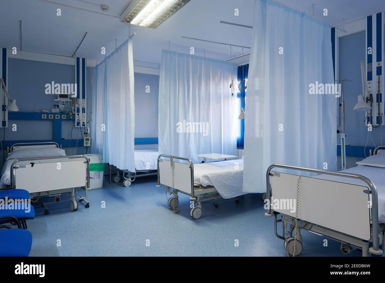 Interior of empty emergency room with intensive care units equipped ...