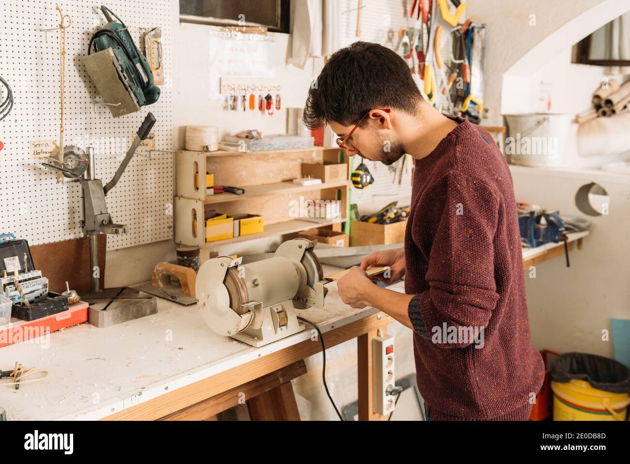 Piece wood in process grinding hi-res stock photography and images - Alamy