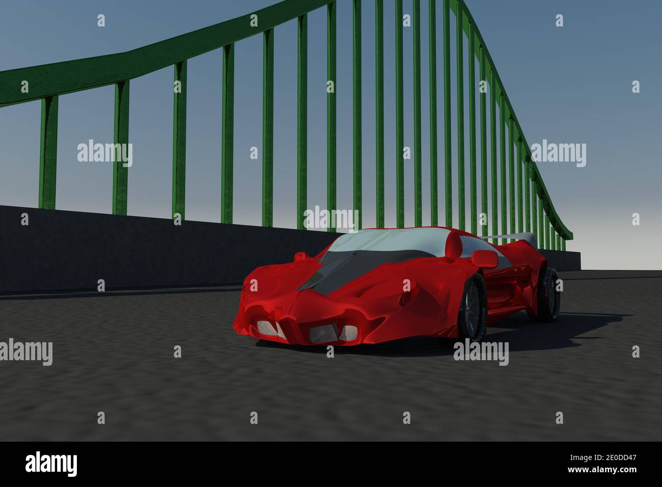 Red sports car over a bridge, 3d rendering Stock Photo - Alamy