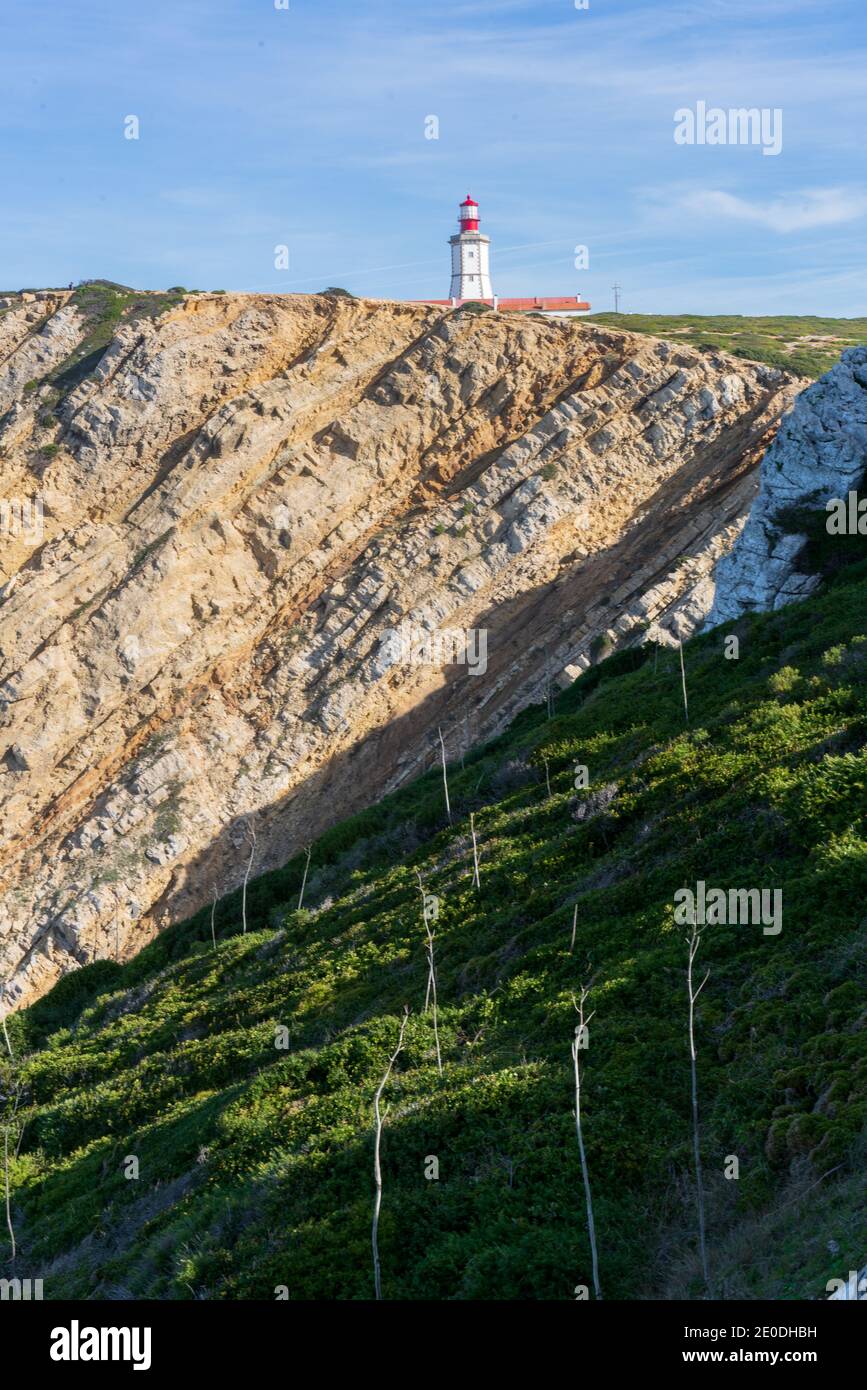 Landscape of Capo Espichel cape with the Lighthouse and sea cliffs, in Portugal Stock Photo - Alamy