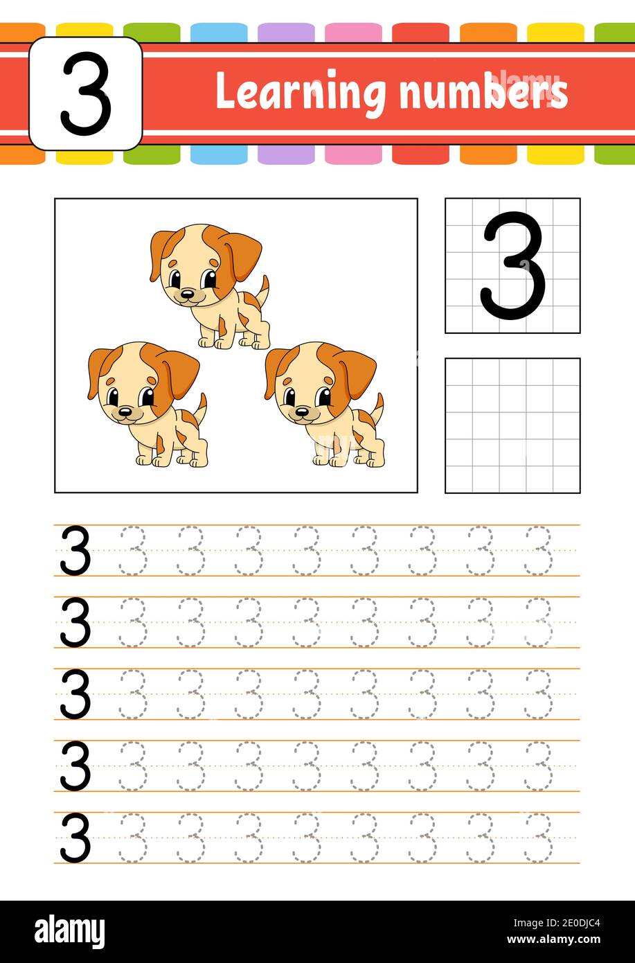Trace and write. Handwriting practice. Learning numbers for kids ...