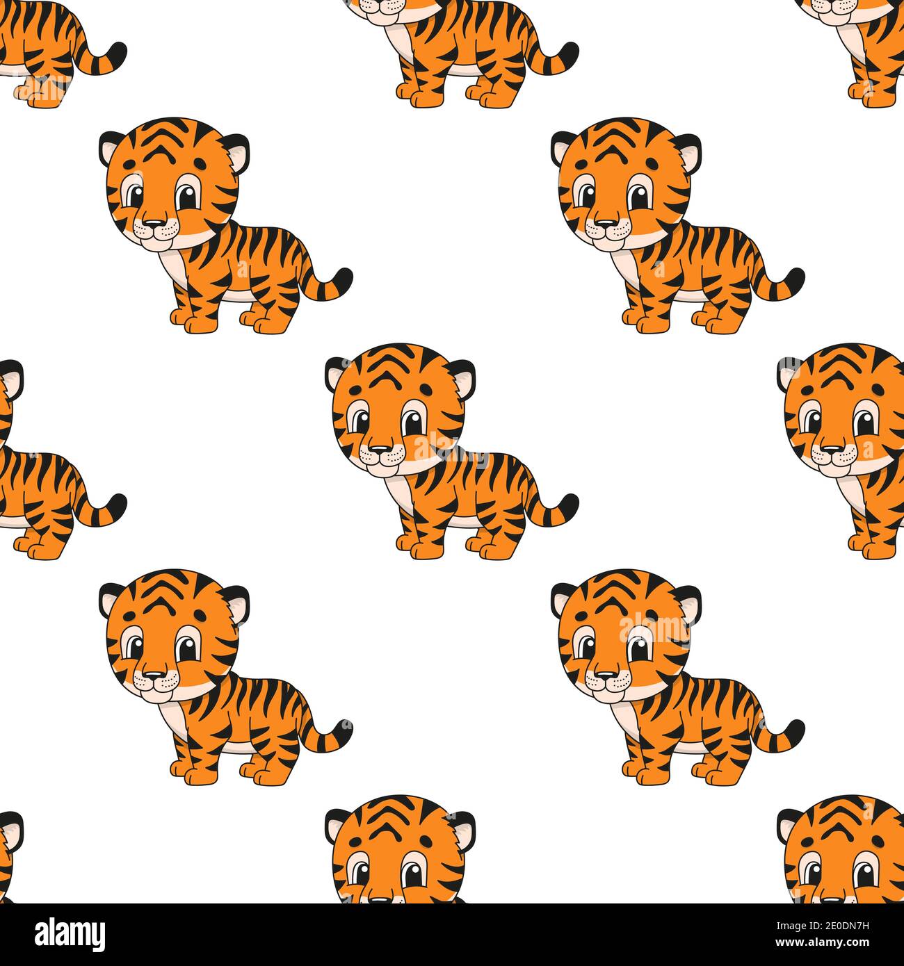 Colored seamless pattern with cute cartoon character. Simple flat ...