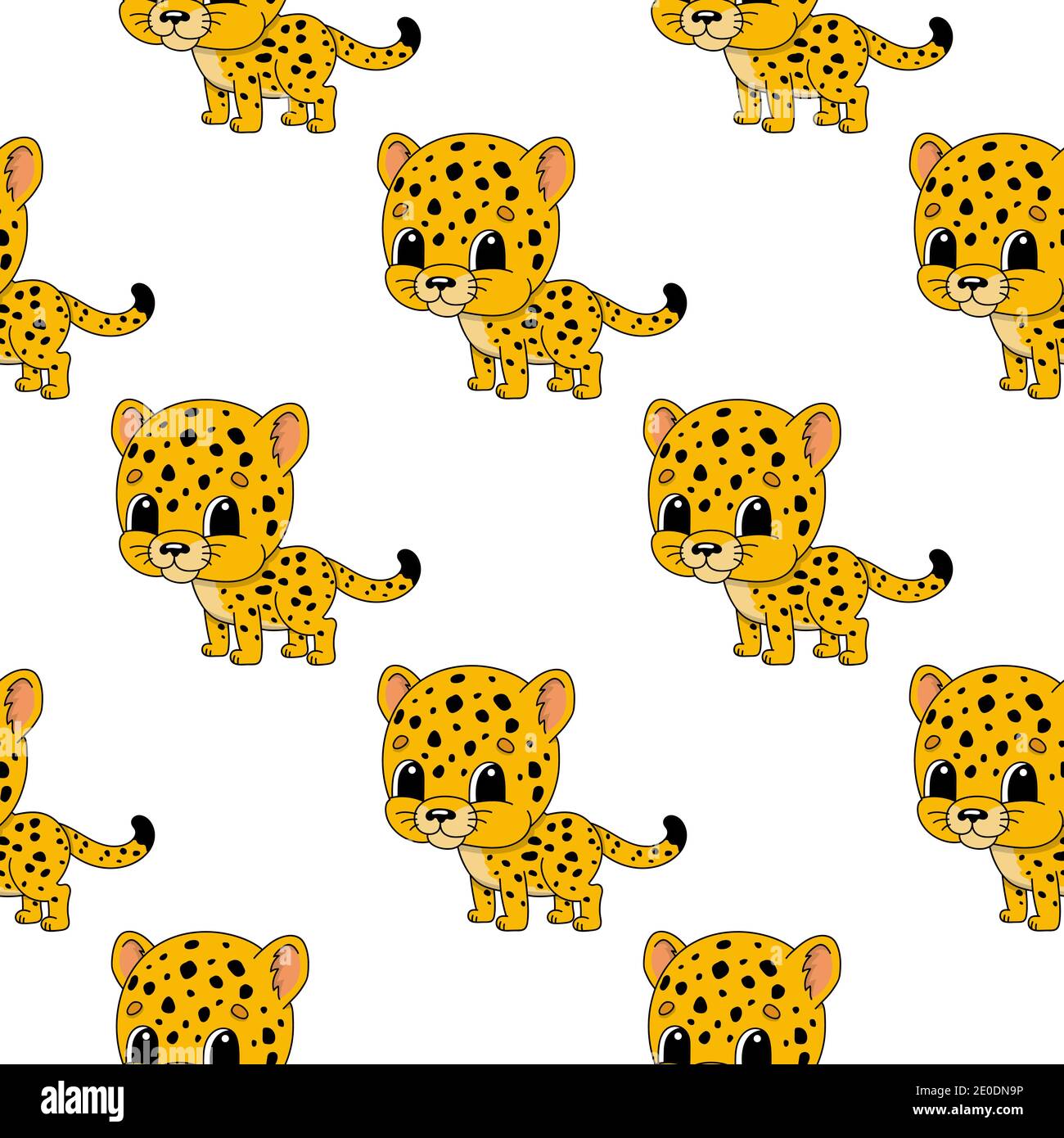 Colored seamless pattern with cute cartoon character. Simple flat ...