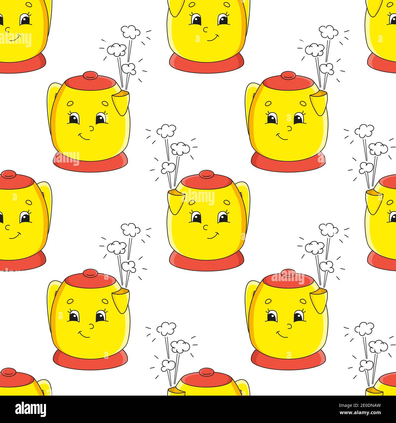 Colored seamless pattern with cute cartoon character. Simple flat ...