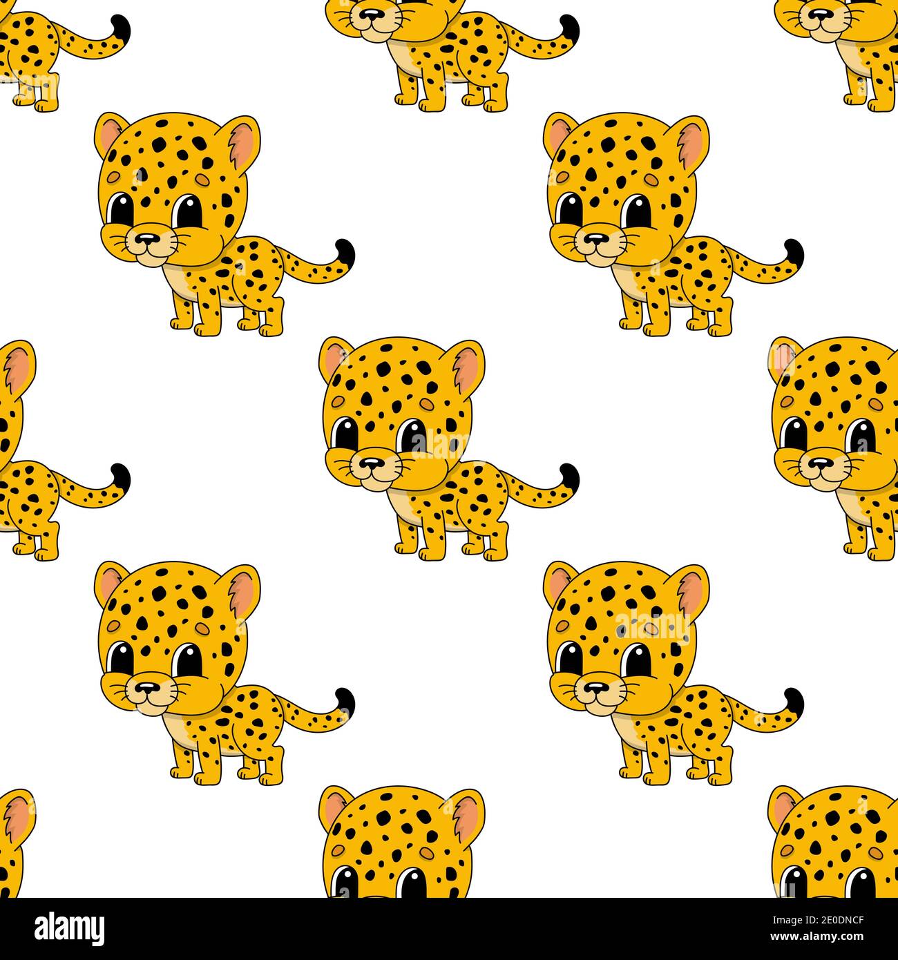 Colored seamless pattern with cute cartoon character. Simple flat ...
