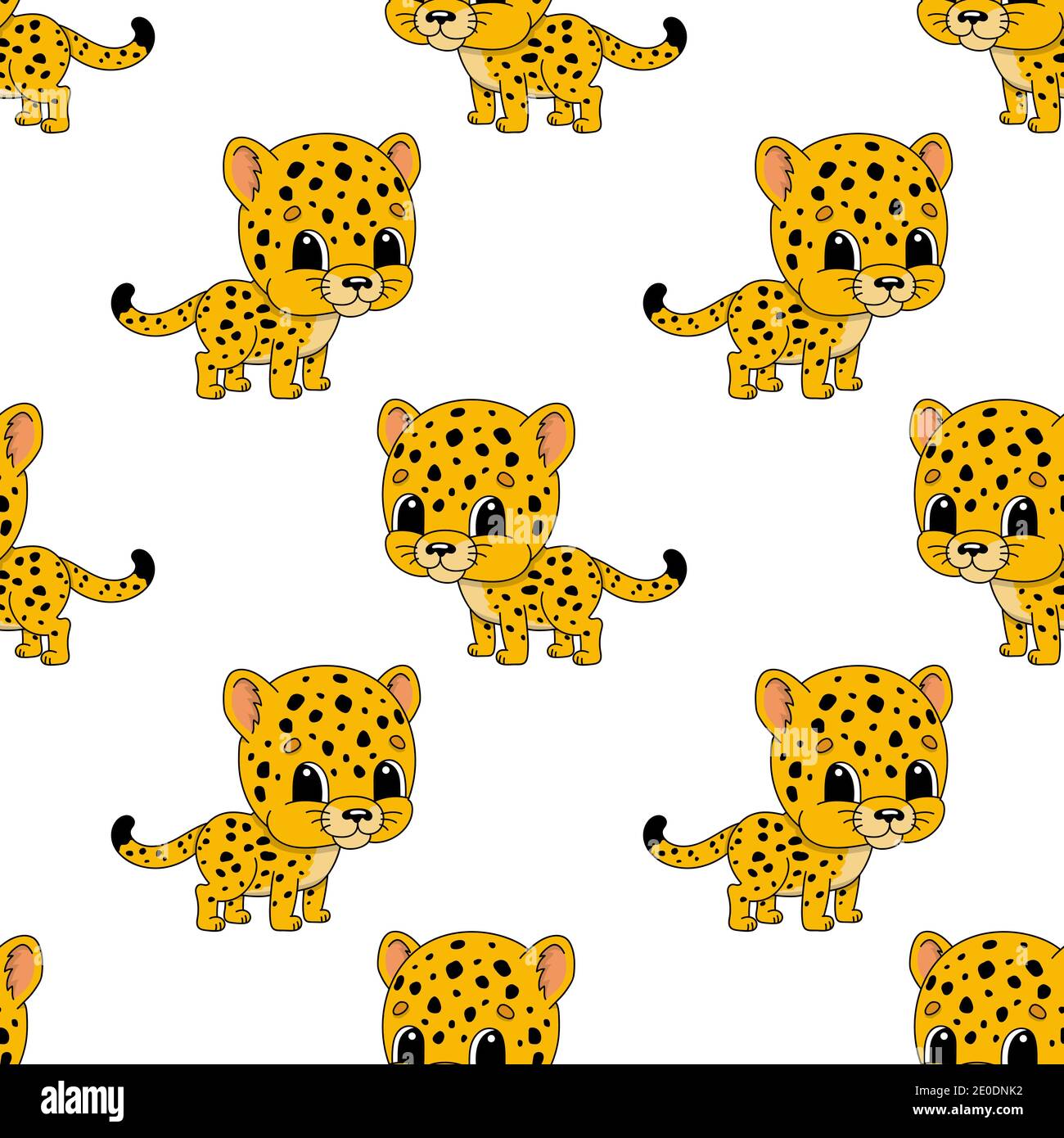 Colored seamless pattern with cute cartoon character. Simple flat ...