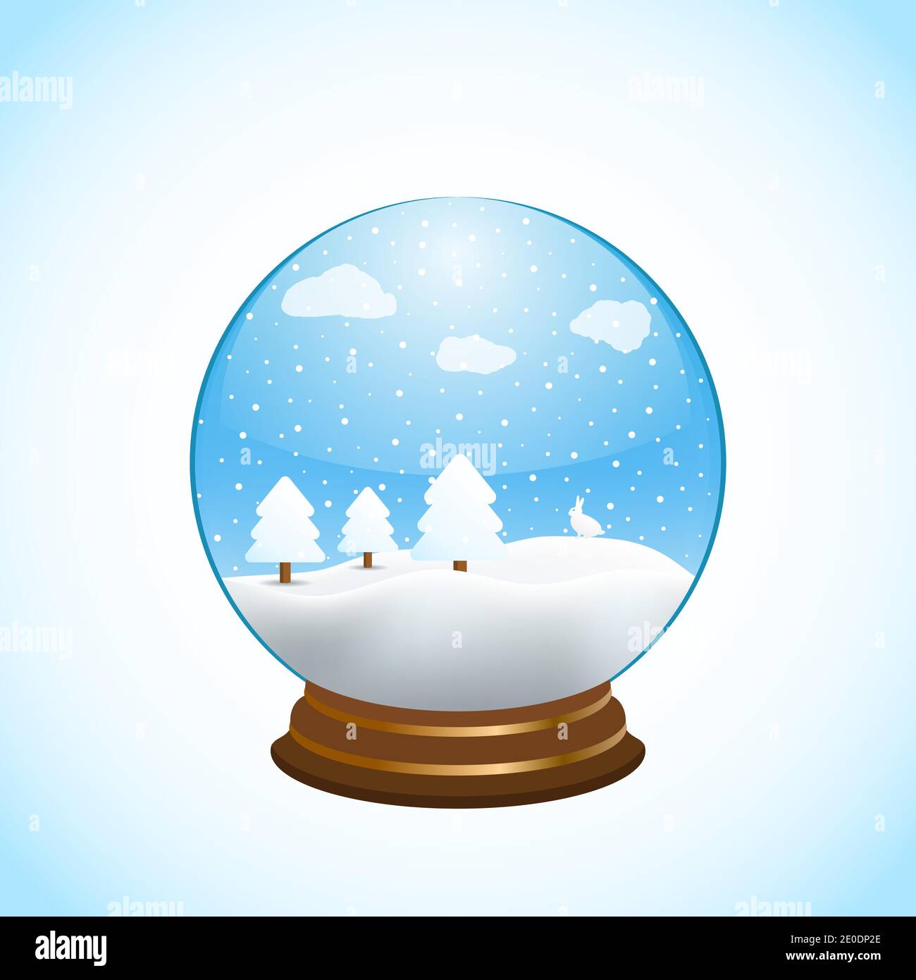 Winter snowy glass ball with fir trees and a rabbit.Vector illustration ...