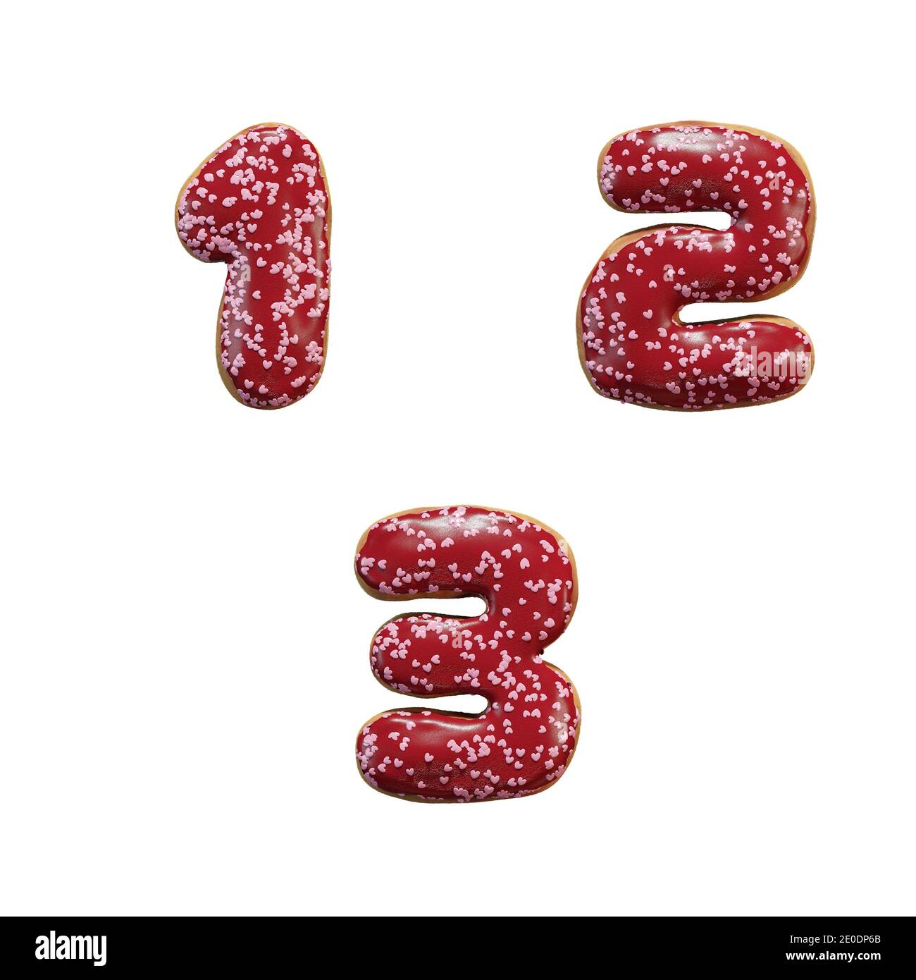3D rendering of donut letters alphabet with red icing and pink heart ...