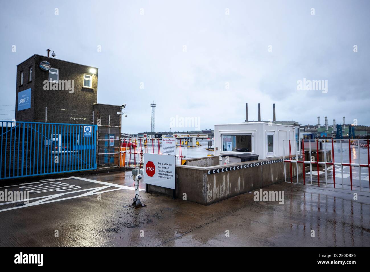 A security gate at Larne Port Stock Photo - Alamy