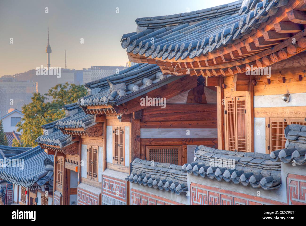 Namsan tower viewed from Bukchon hanok village in Seoul, Republic of ...