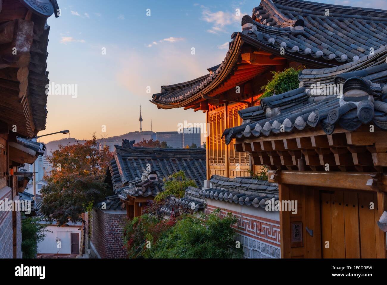Namsan tower viewed from Bukchon hanok village in Seoul, Republic of ...