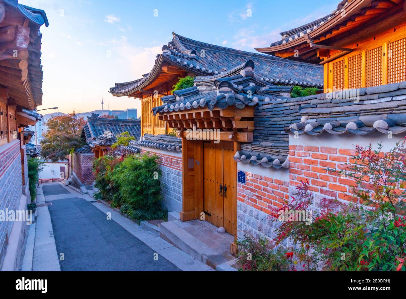Street at Bukchon hanok village in Seoul, Republic of Korea Stock Photo ...