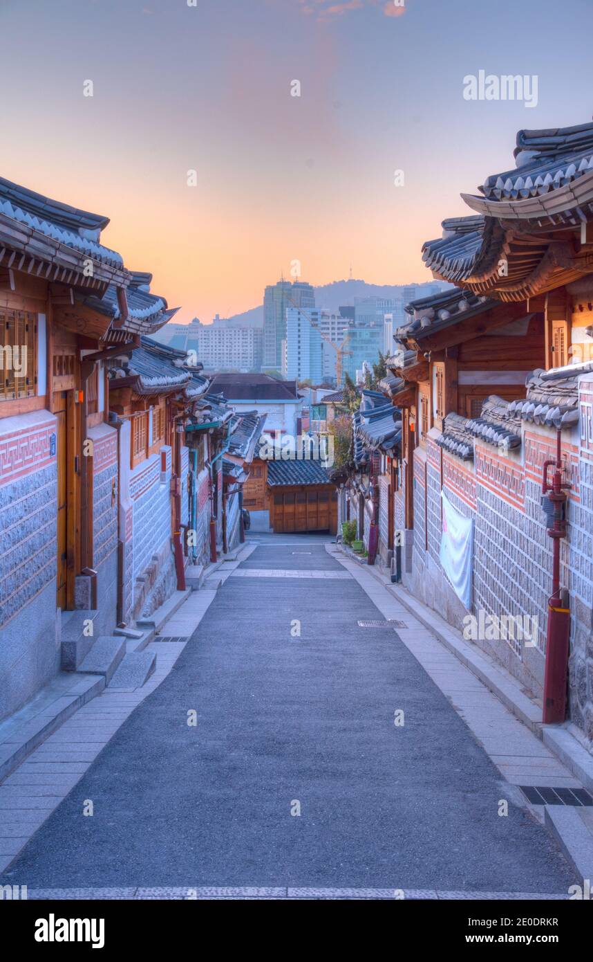 Street at Bukchon hanok village in Seoul, Republic of Korea Stock Photo ...