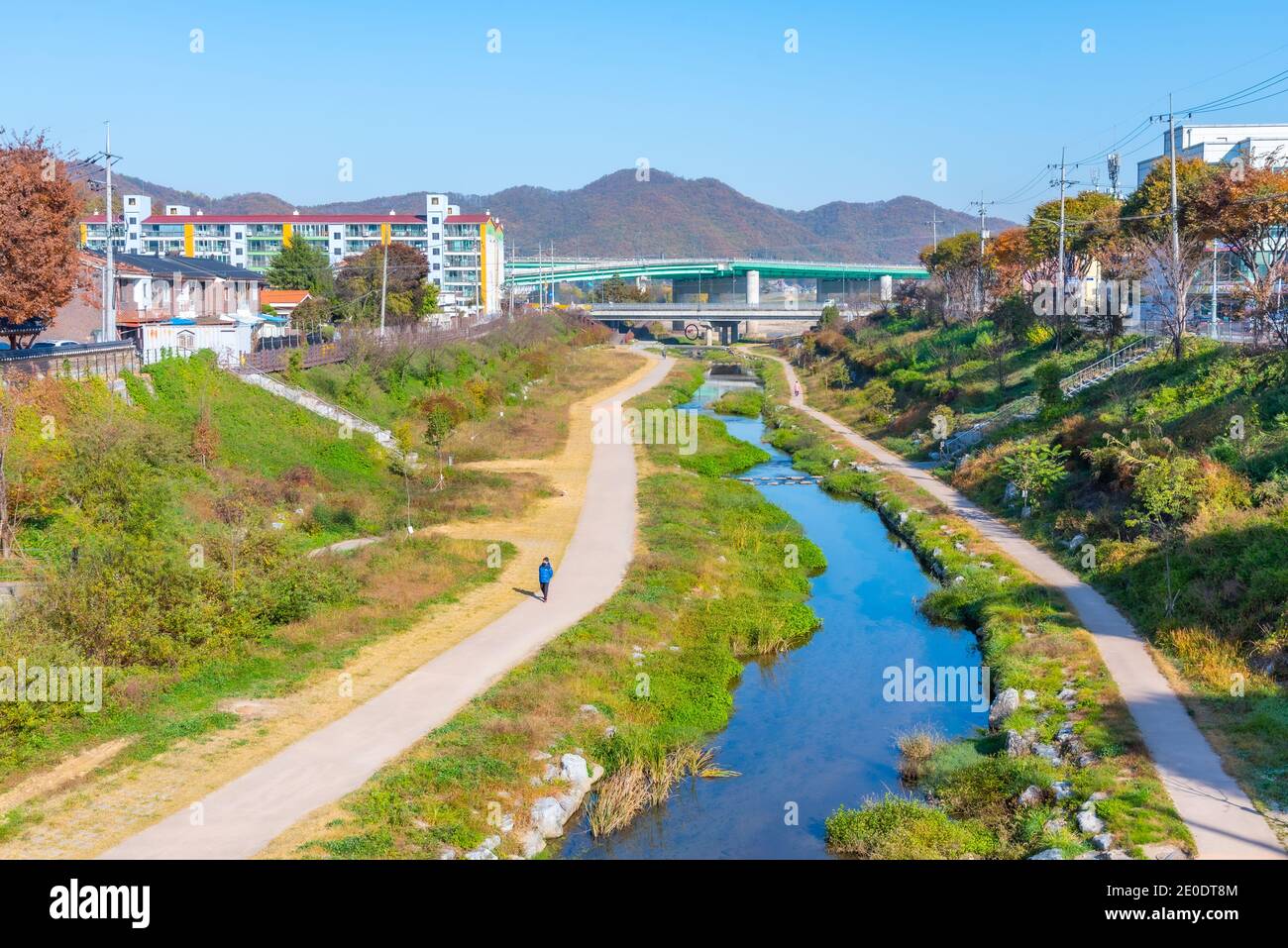 Narrow channel passing through center of Gongju, Republic of Korea ...
