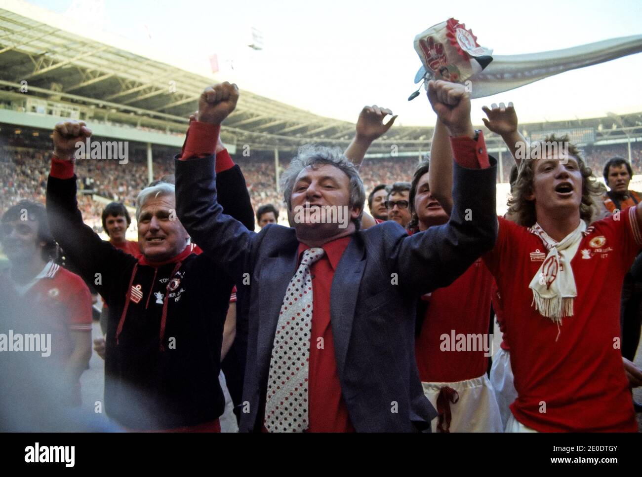 21st May 1977: Manchester united manager Tommy Docherty celebrates on ...