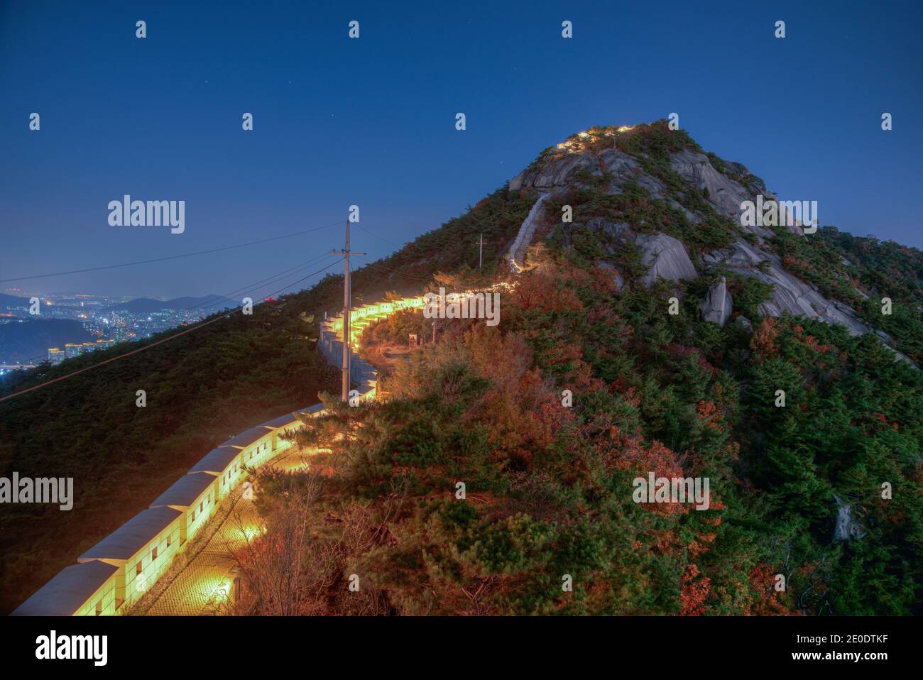 illuminated fortress at Inwangsan mountain in Seoul, Republic of Korea ...