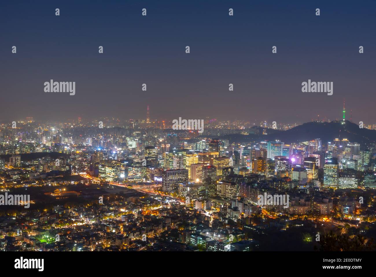 Night view of Namsan tower overlooking Gyeongbokgung palace and ...