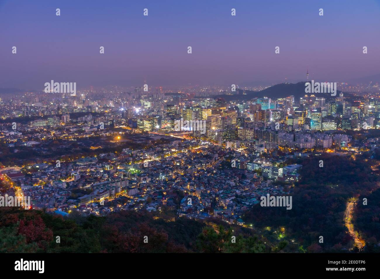Night view of Namsan tower overlooking Gyeongbokgung palace and ...