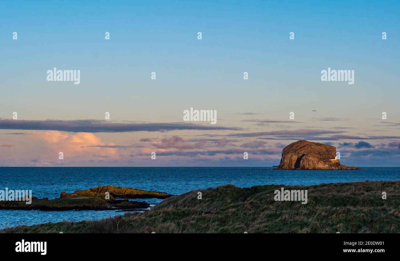 Bass Rock island at sunset, Firth of Forth, Scotland, UK Stock Photo ...
