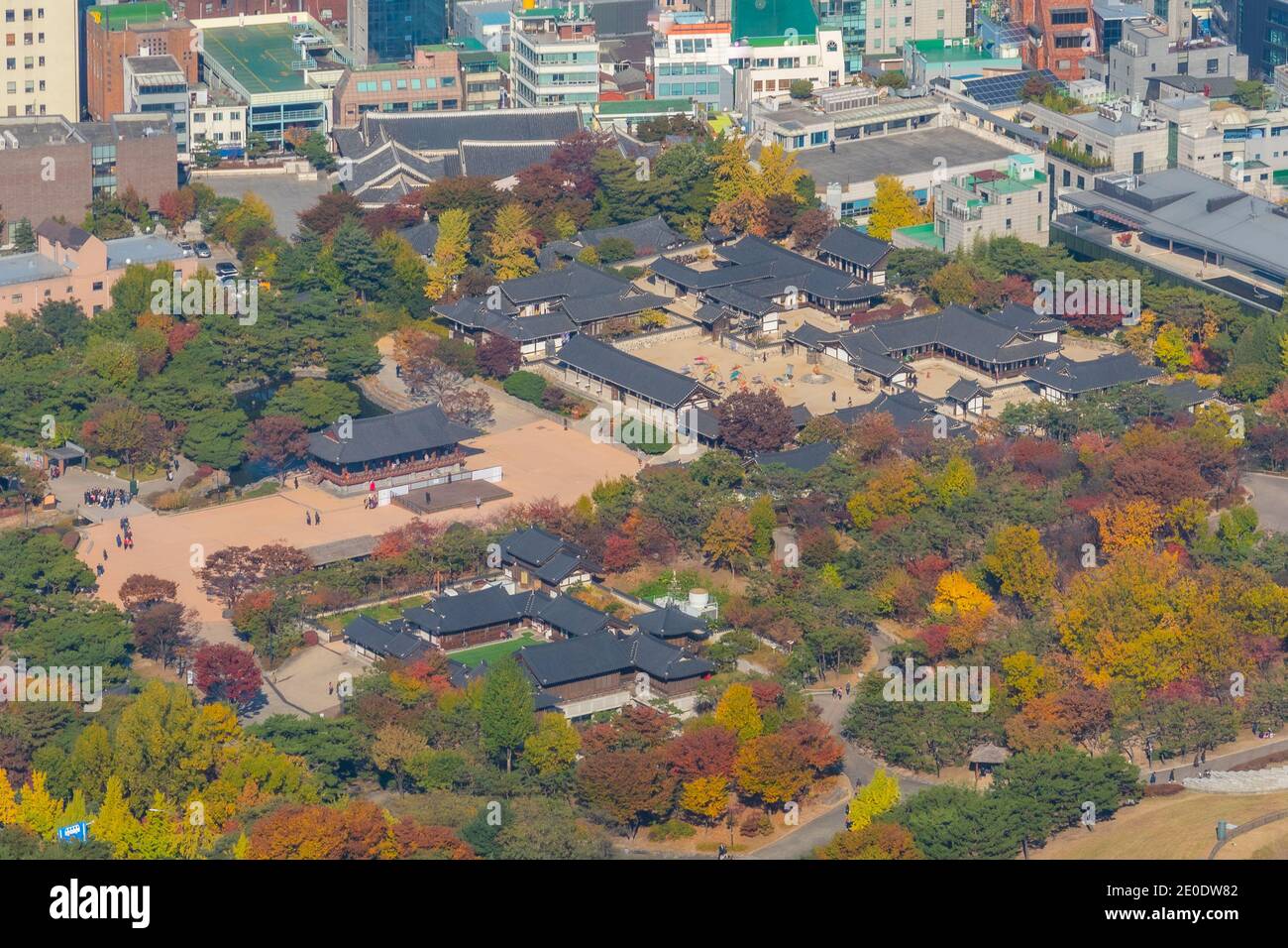 Aerial view of Namsangol Hanok Village at Seoul, Republic of Korea ...
